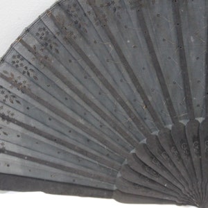 Victorian Black Fan, Carved Wood & Sequined Silk Folding Hand Fan ...