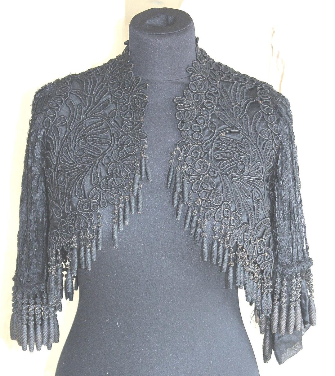 Antique Victorian Lace Bolero Jacket, Beaded Tassel Trim, Gothic ...