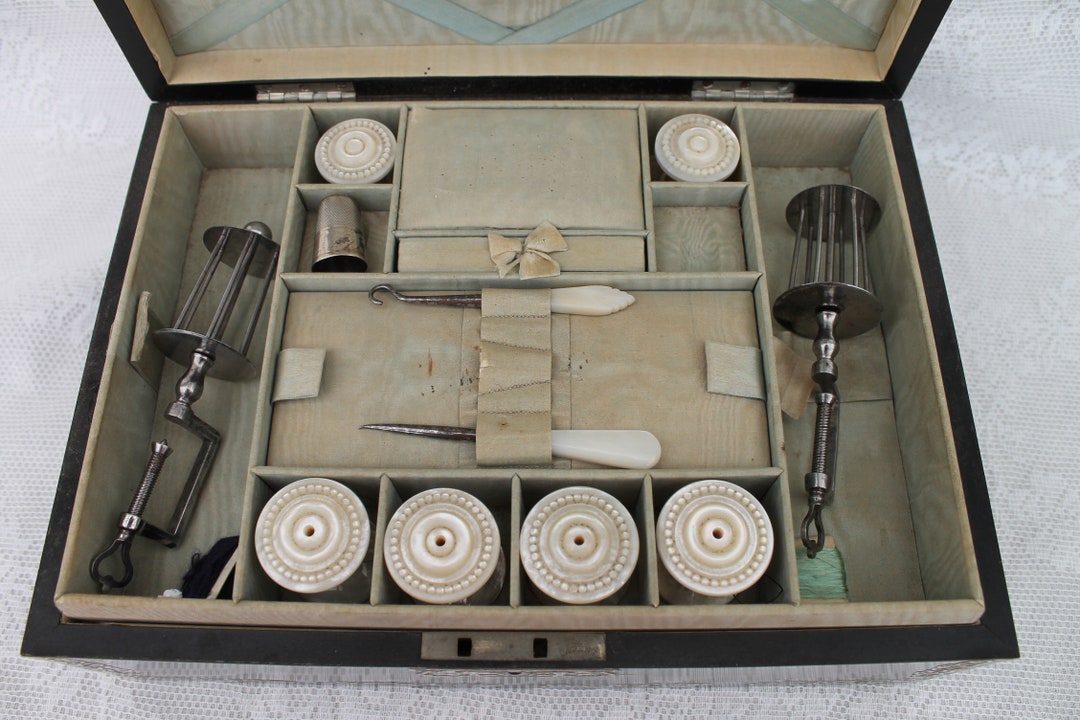 Victorian Fitted Work Box, Antique Mother of Pearl Inlaid Sewing Box ...