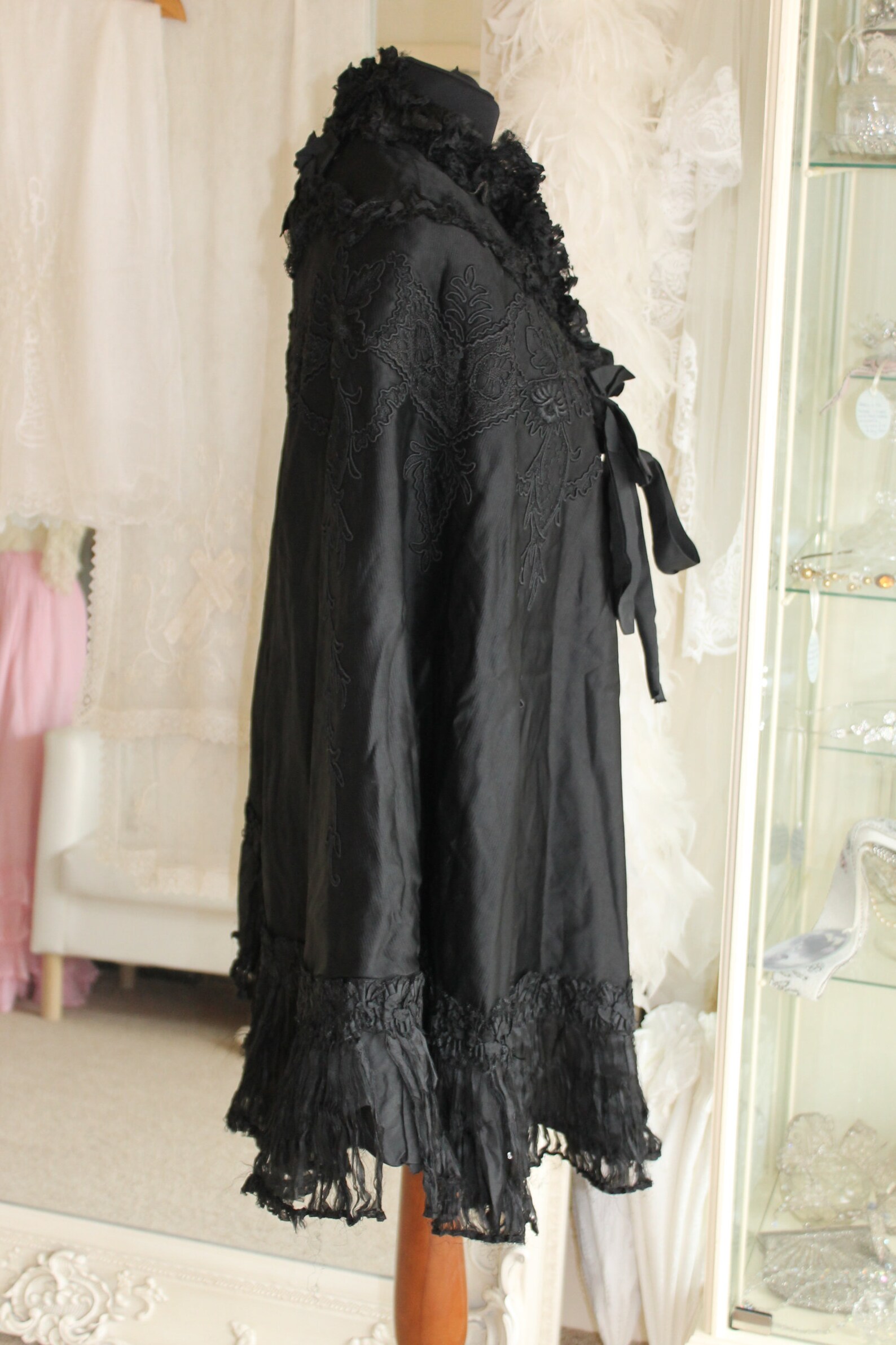 Victorian Black Satin Embroidered Ladies Mourning Cape - Etsy