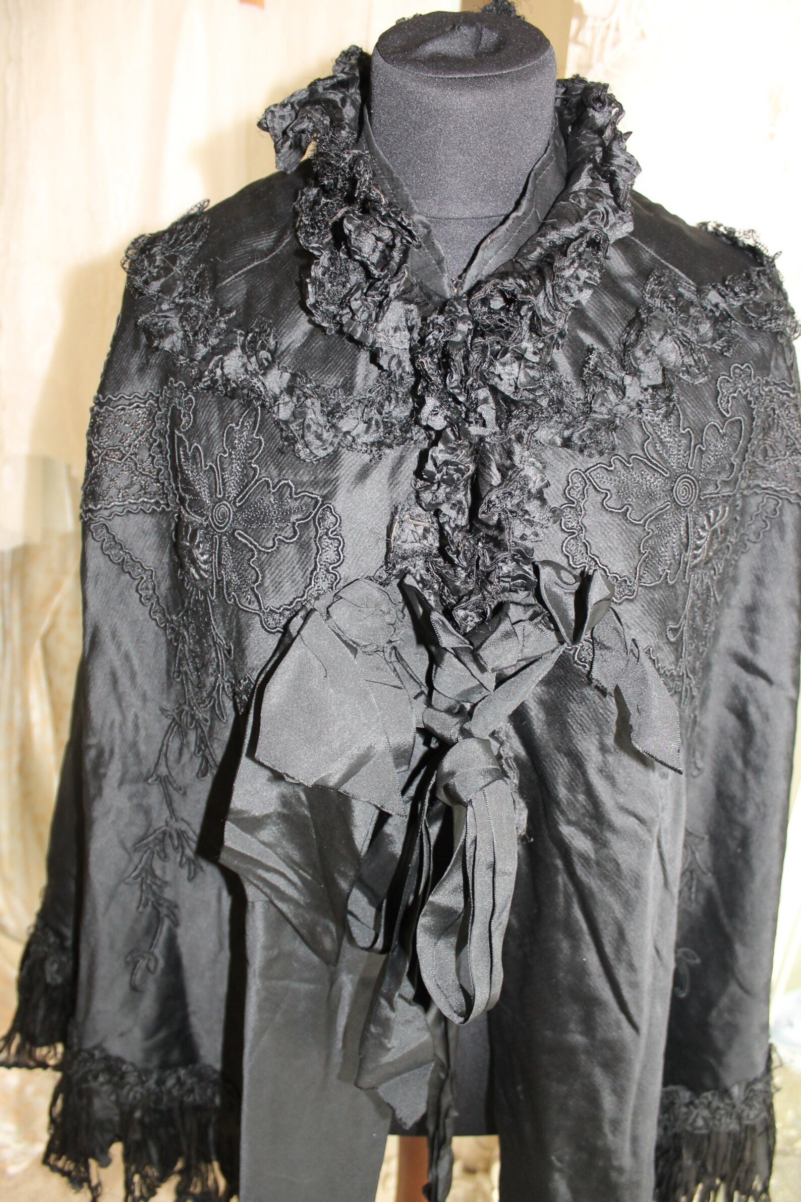 Victorian Black Satin Embroidered Ladies Mourning Cape - Etsy