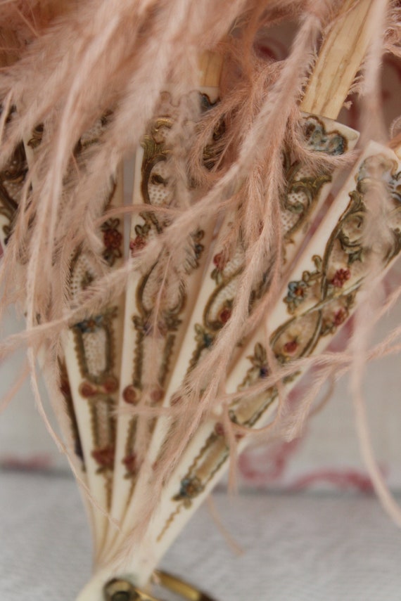 Edwardian or Art Deco Ostrich feather fan, peach wedd… - Gem