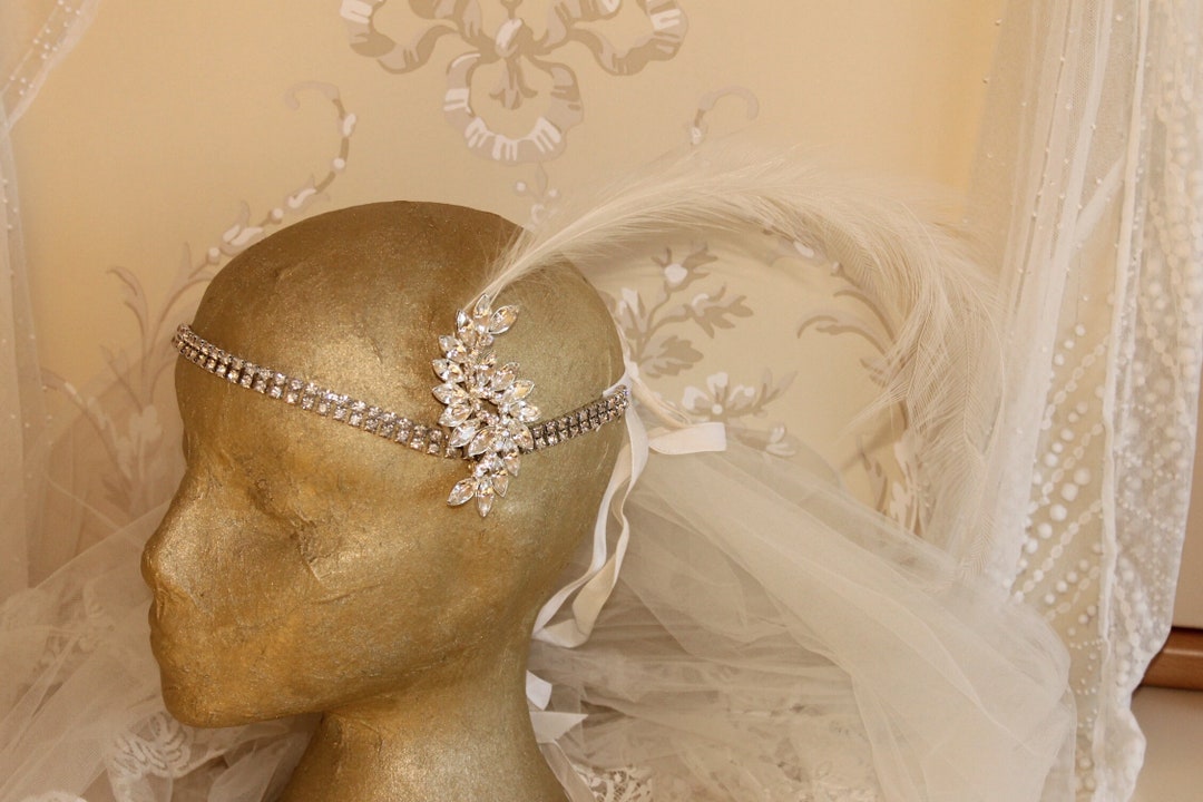 Art Deco Style Wedding Tiara, 1920s Style Feather Diamante Headband ...