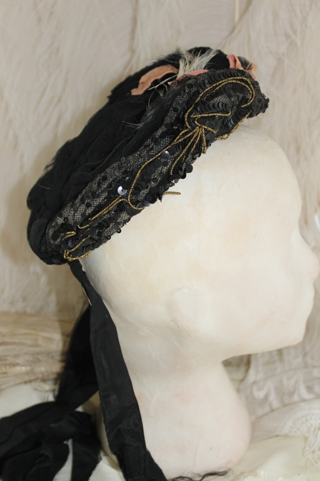 Antique Black Silk Bonnet, Victorian Mourning Hat, Gothic or Steampunk ...
