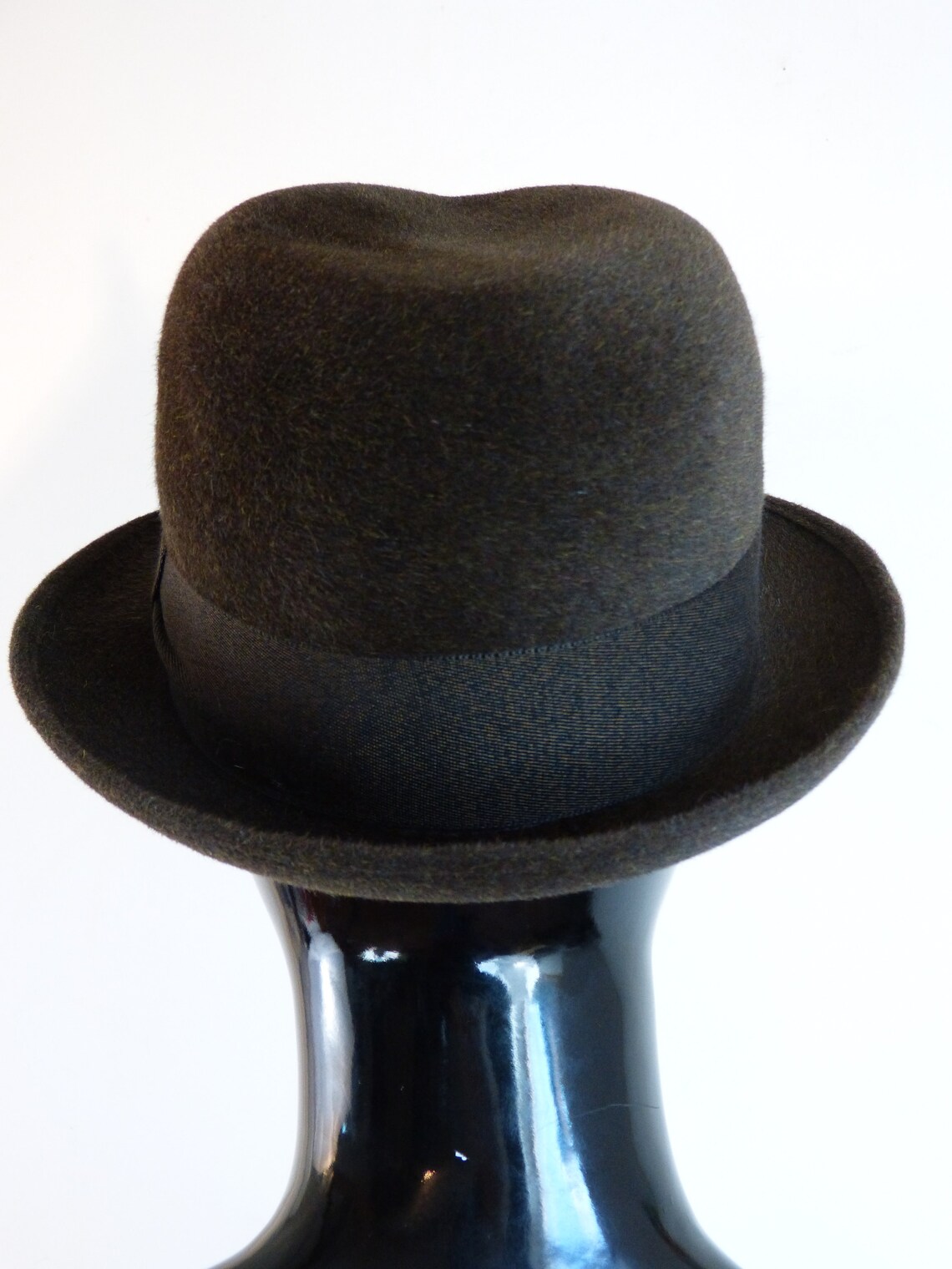 Dark Brown Wool FLECHET Men's Trilby Hat With Cotton Fabric Band - Mid ...