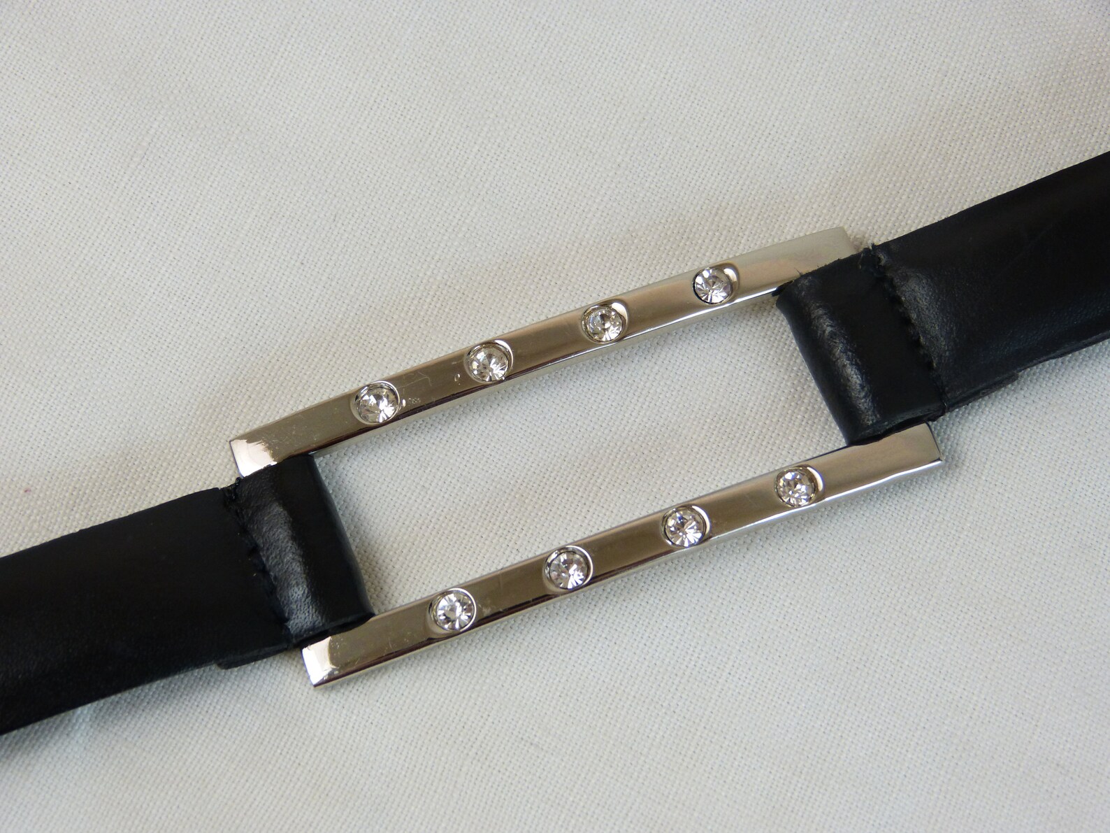 Silver Tone Metal & Black Leather Belt Rectangular Links - Etsy
