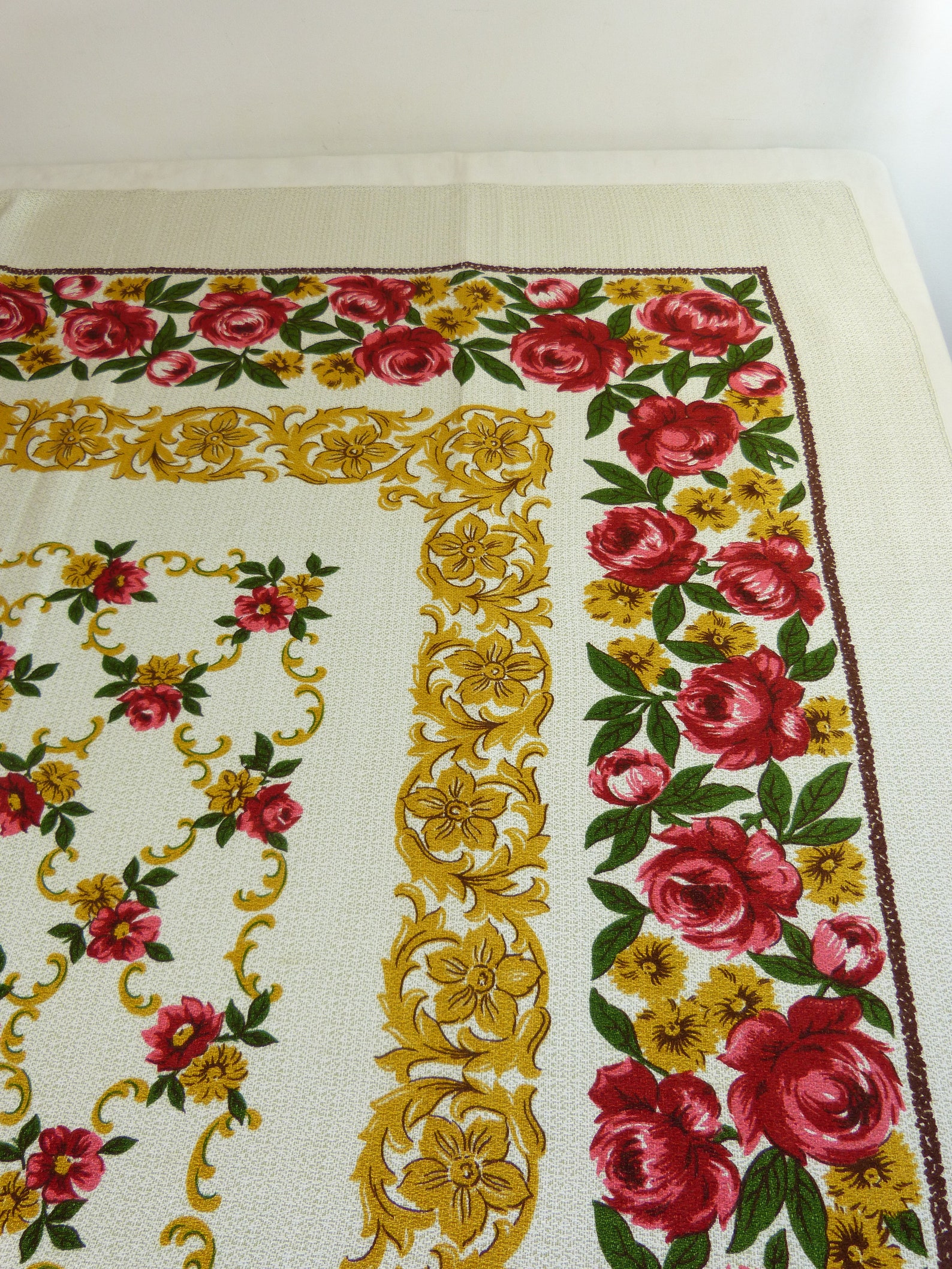 Floral Twill Fabric Rectangular Tablecloth Pink Roses & - Etsy