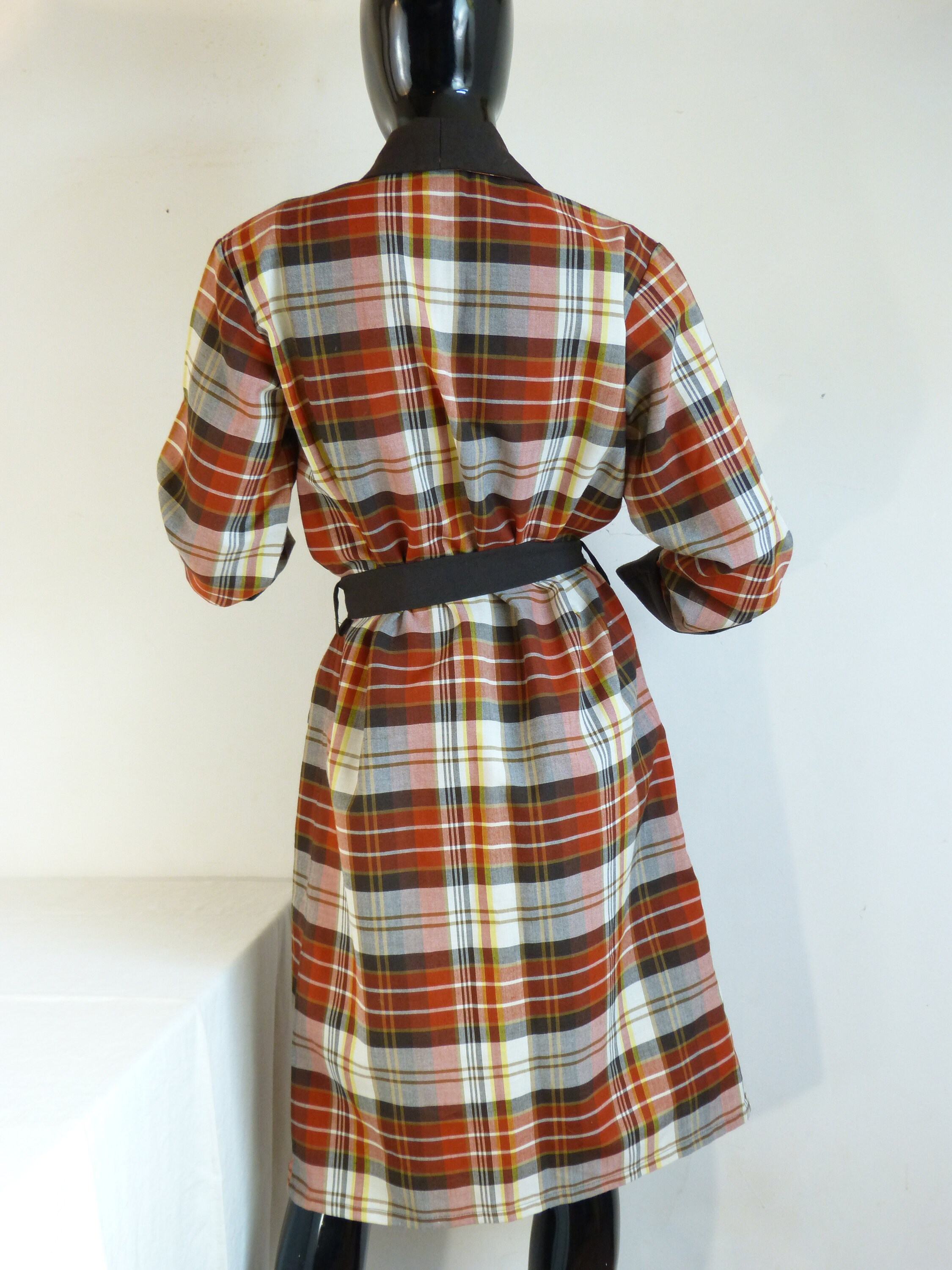Wool Mix EURAL TERGAL Men's Robe - Brown & Brick Red Check Plaid - Mid ...