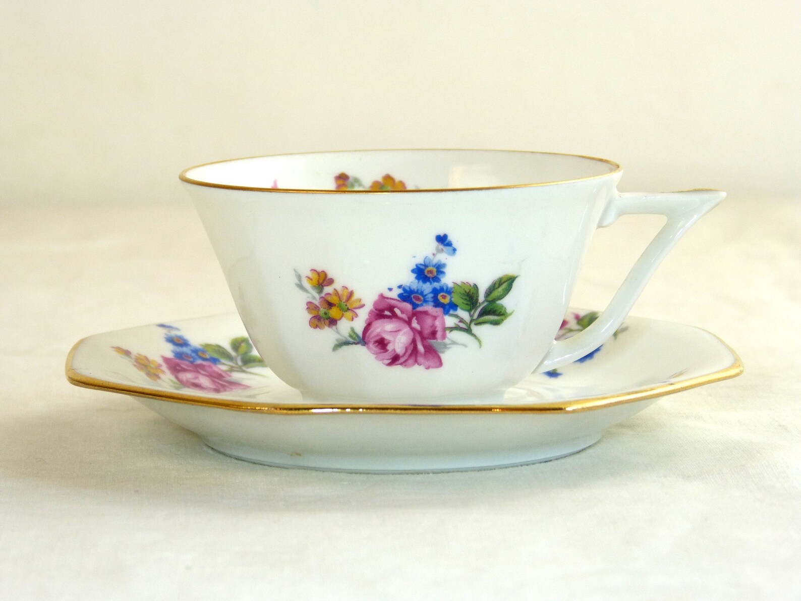 Set of 5 Octagonal Porcelain Coffee Cups With Saucers Shabby - Etsy