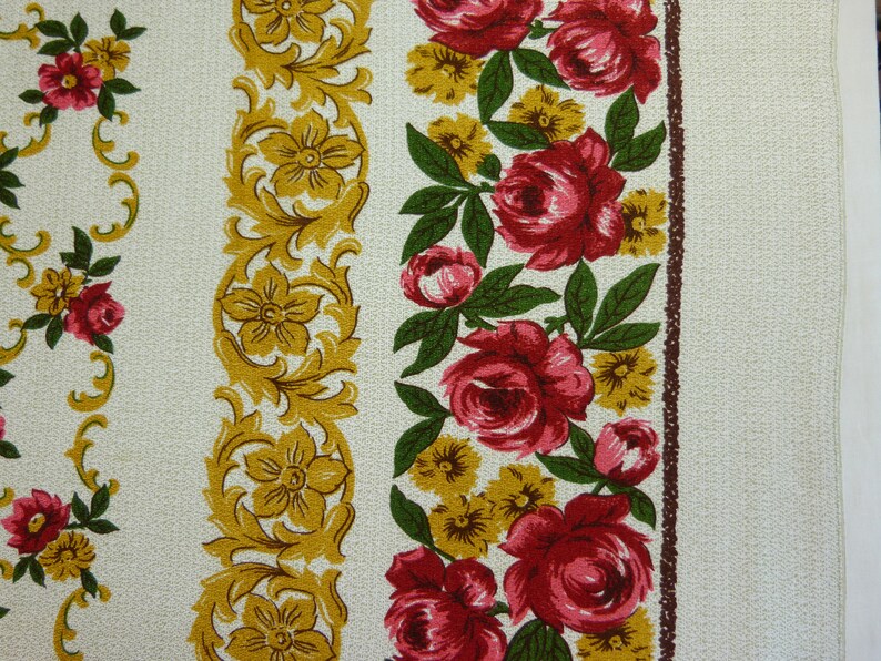 Floral Twill Fabric Rectangular Tablecloth Pink Roses & - Etsy