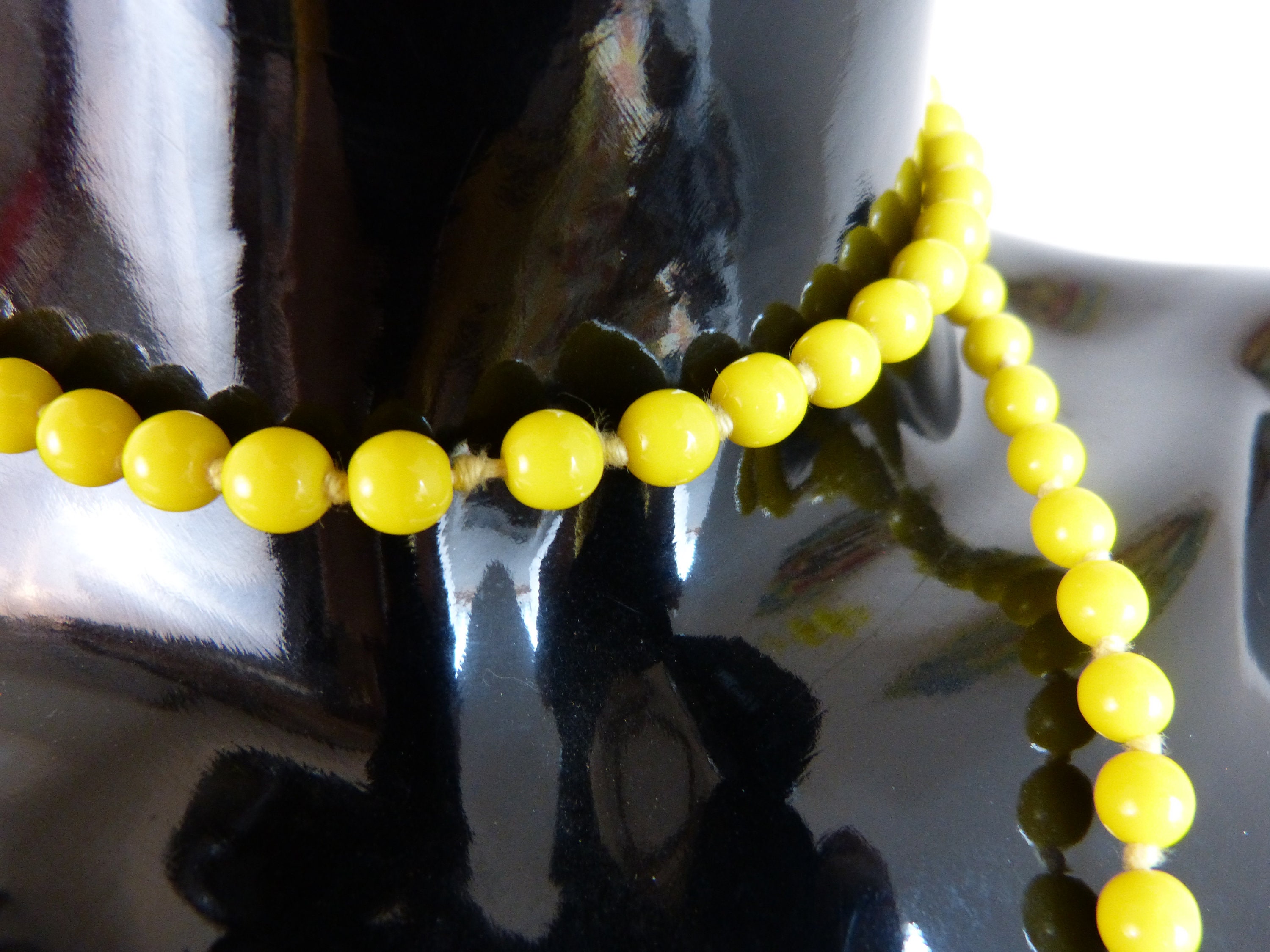 Long bright yellow beaded necklace small plastic beads & | Etsy