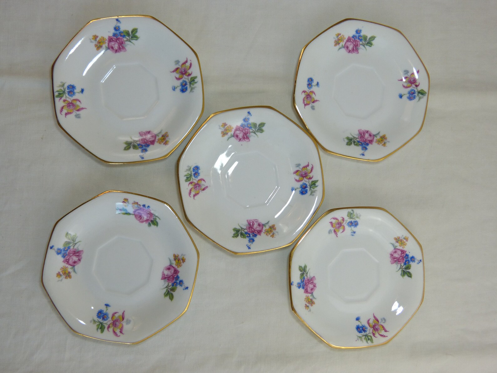 Set of 5 Octagonal Porcelain Coffee Cups With Saucers Shabby - Etsy