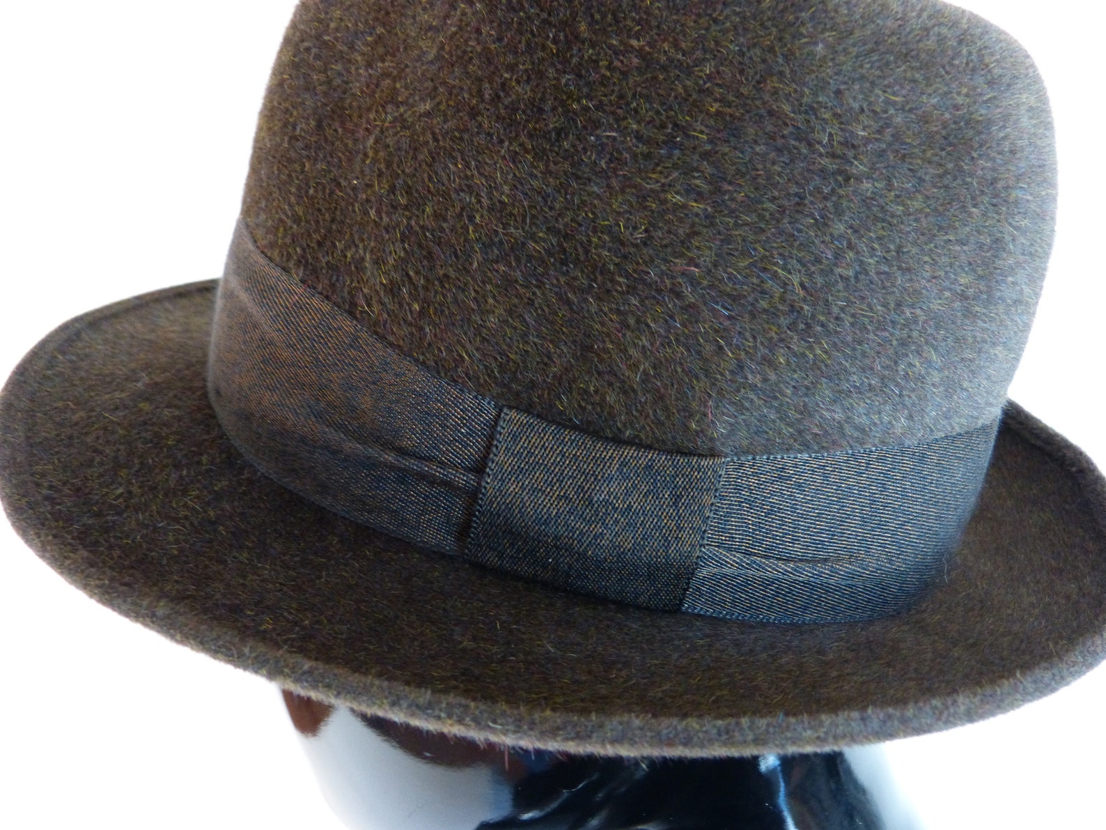 Dark Brown Wool FLECHET Men's Trilby Hat With Cotton Fabric Band - Mid ...