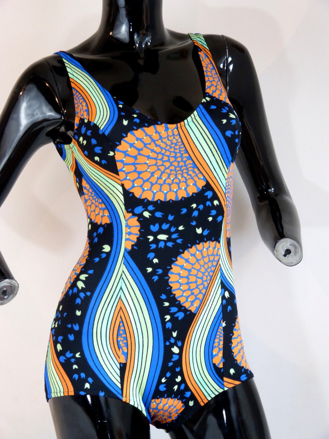Orange & Blue Mod Flower FLOR AZUR One Piece Swimsuit With Bra ...