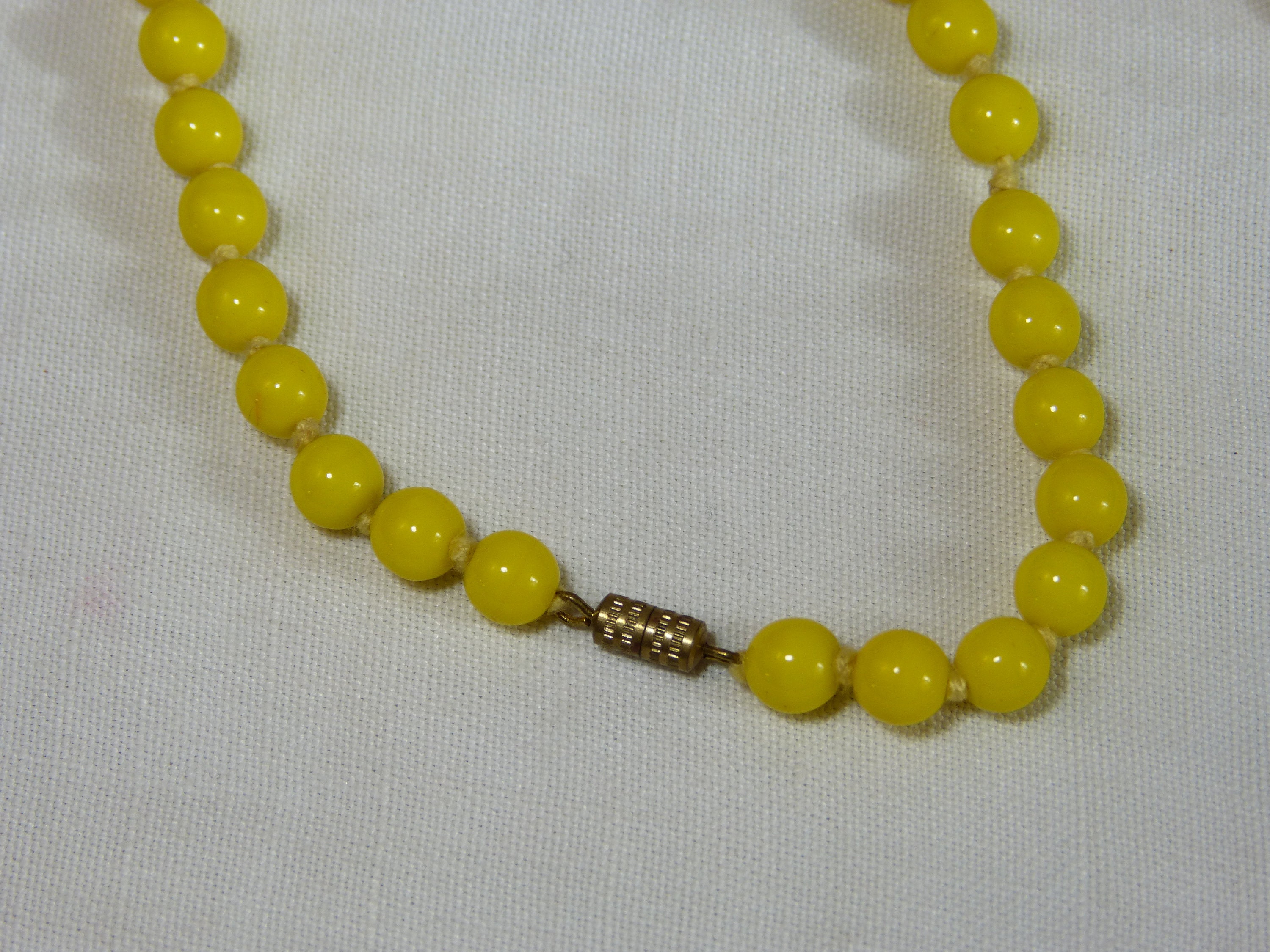 Long bright yellow beaded necklace small plastic beads & | Etsy