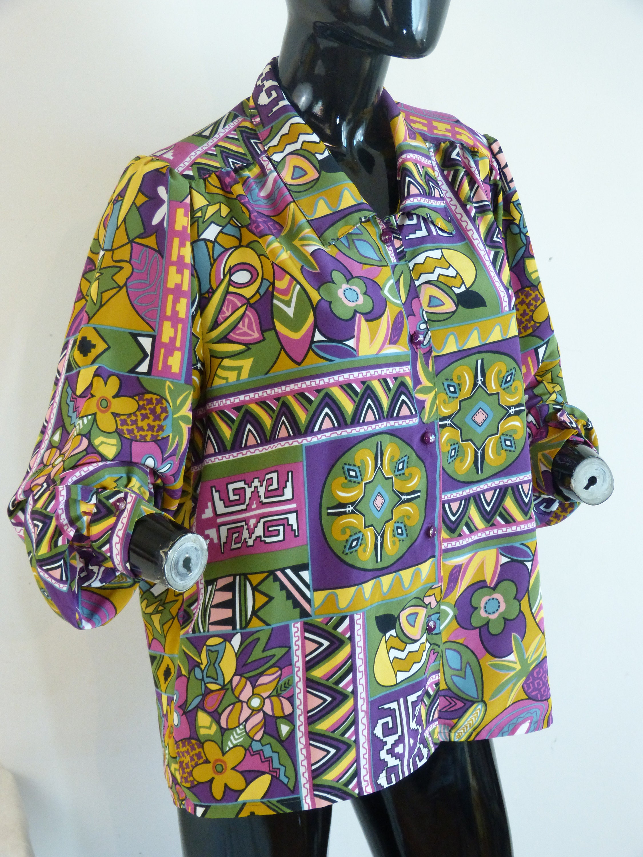 Colourful & Bold Floral Print Women's Shirt Blouse | Etsy