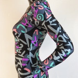 AGIVA Long Sleeved Leotard Bodysuit Black Grey Lettering Stretch Lycra ...