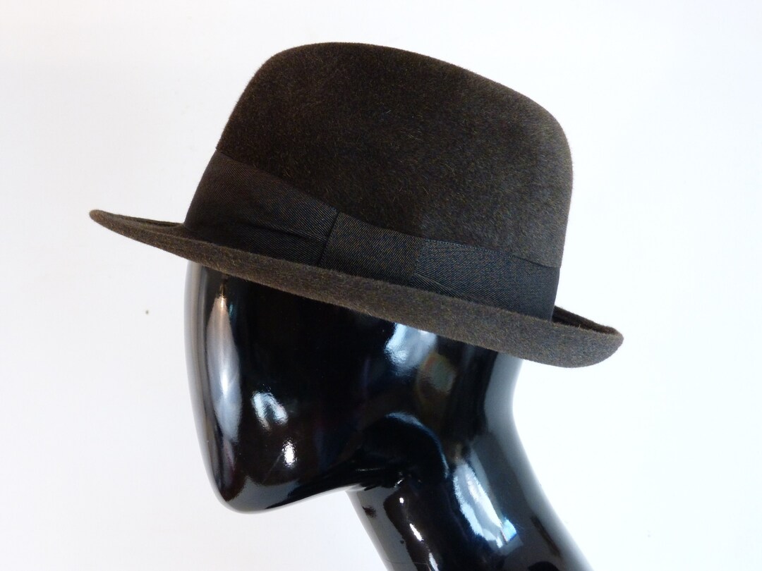 Dark Brown Wool FLECHET Men's Trilby Hat With Cotton Fabric Band - Mid ...