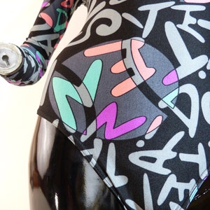 AGIVA Long Sleeved Leotard Bodysuit Black Grey Lettering Stretch Lycra ...