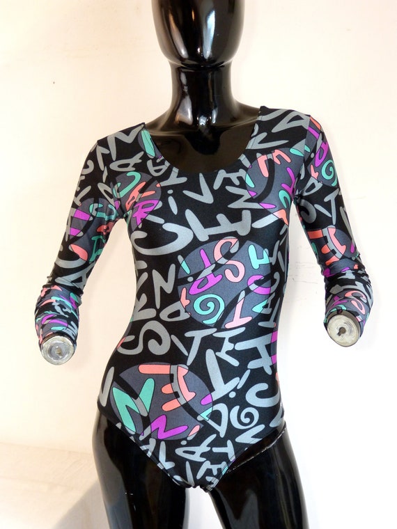 AGIVA long sleeved leotard bodysuit - black grey lett… - Gem