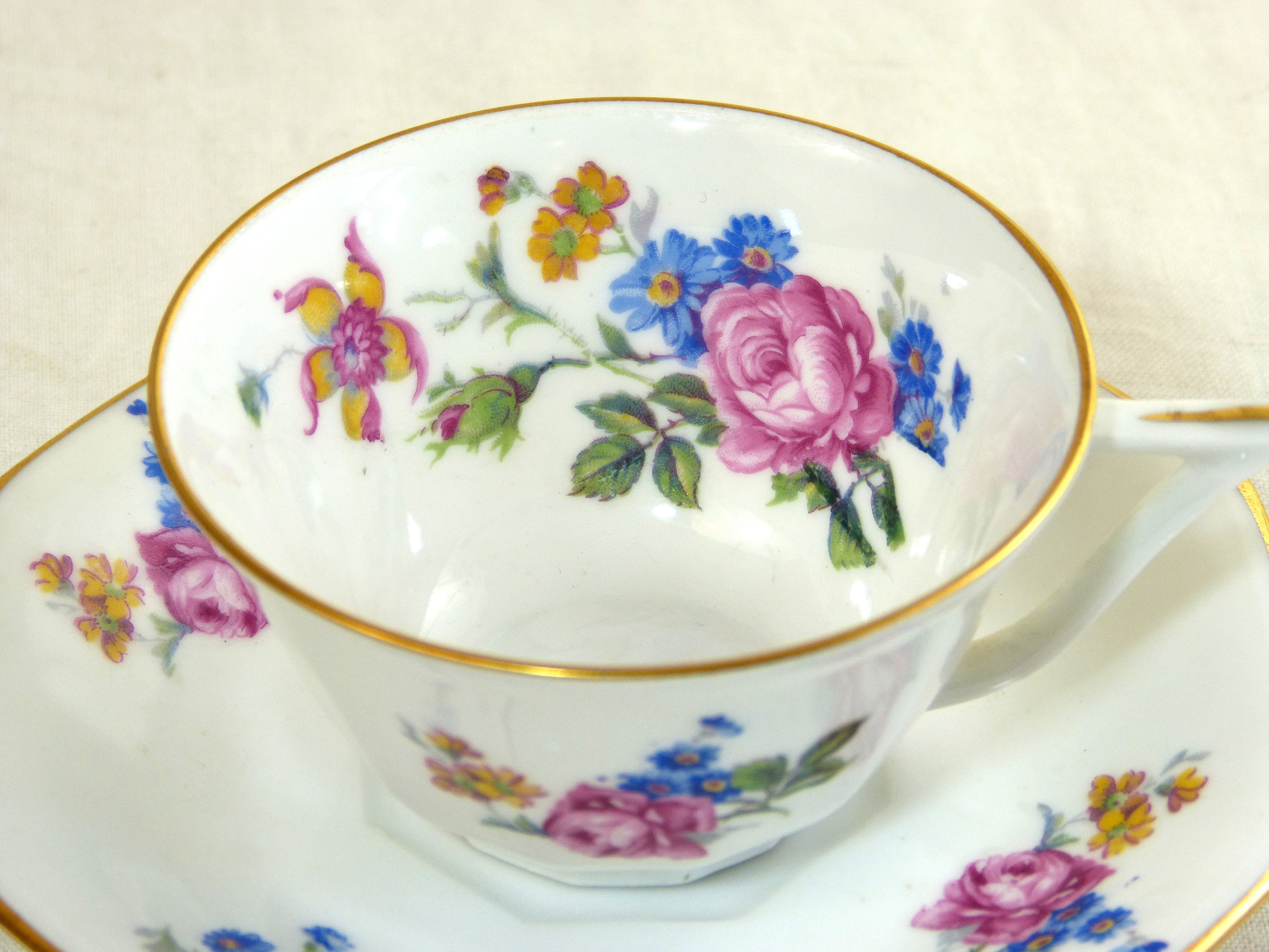 Set of 5 Octagonal Porcelain Coffee Cups With Saucers Shabby | Etsy