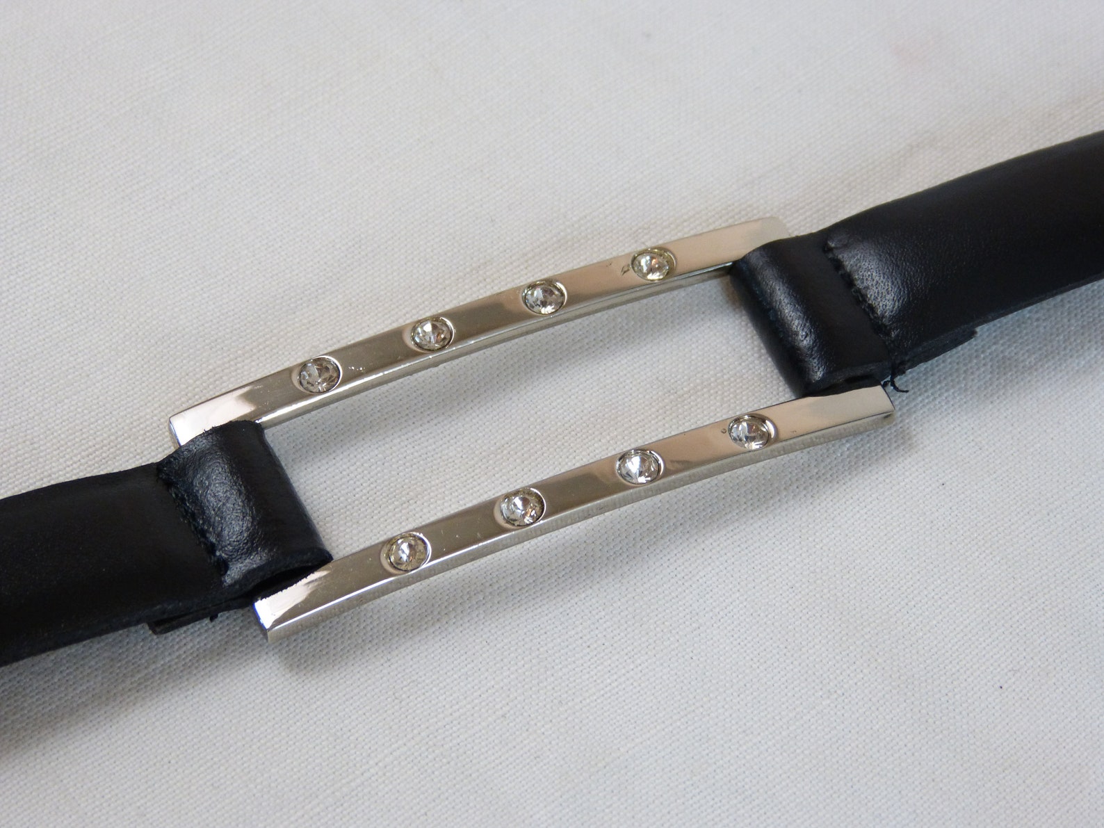 Silver Tone Metal & Black Leather Belt Rectangular Links - Etsy