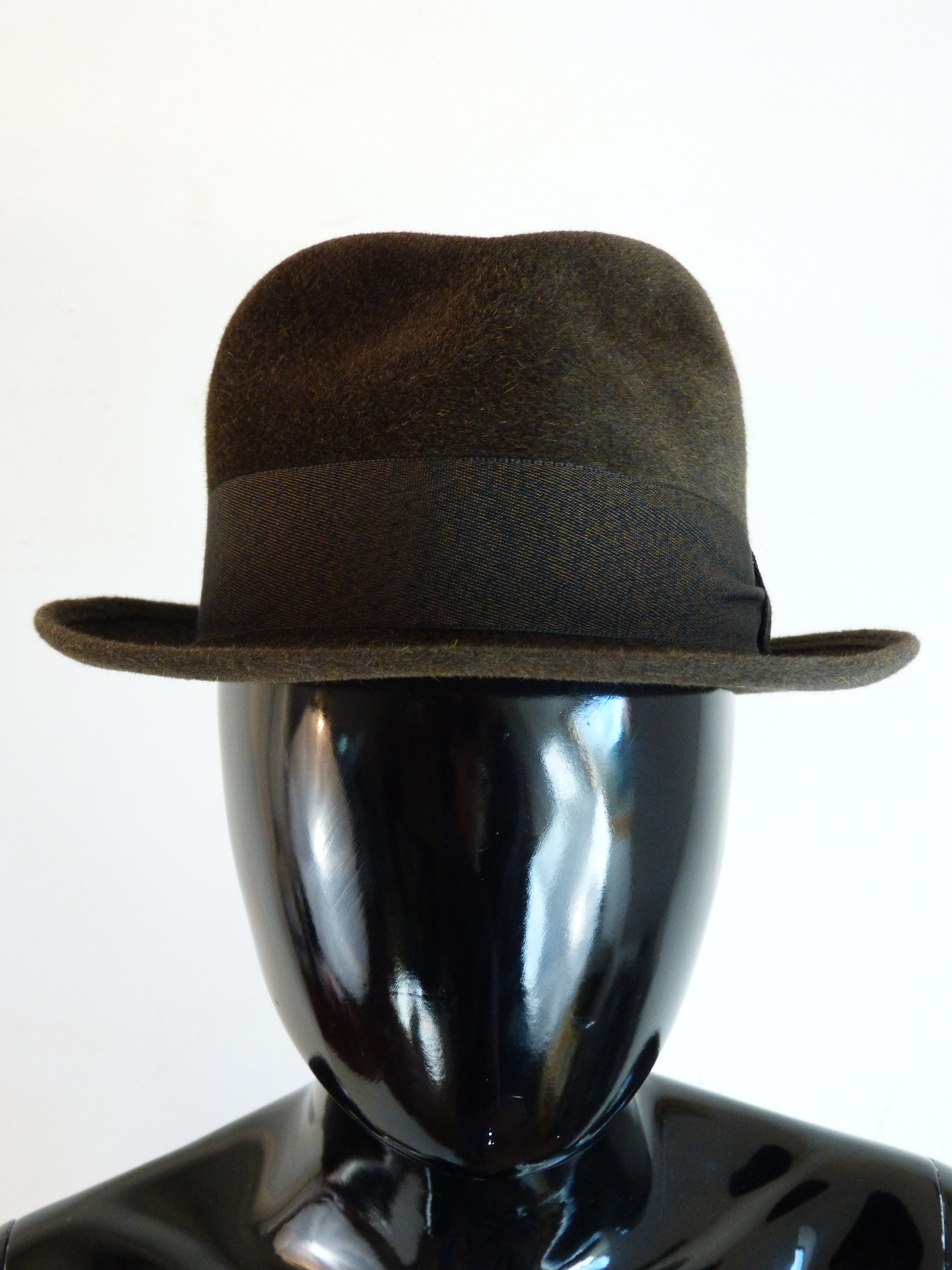 Dark Brown Wool FLECHET Men's Trilby Hat With Cotton Fabric Band - Mid ...