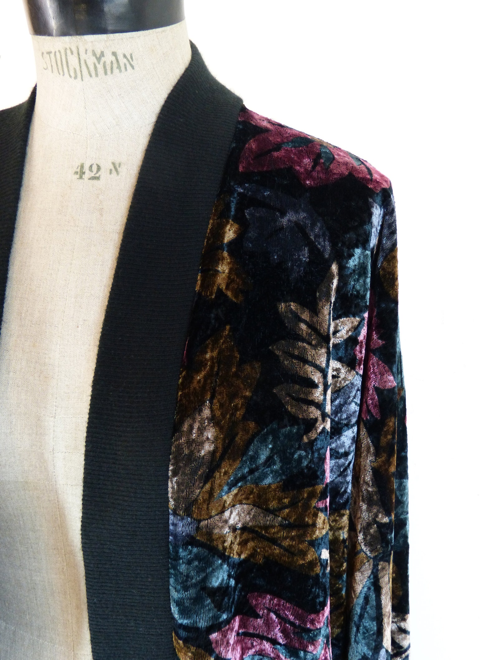 100% FEMME Velvet Batwing Jacket Flowers & Leaves Pattern - Etsy