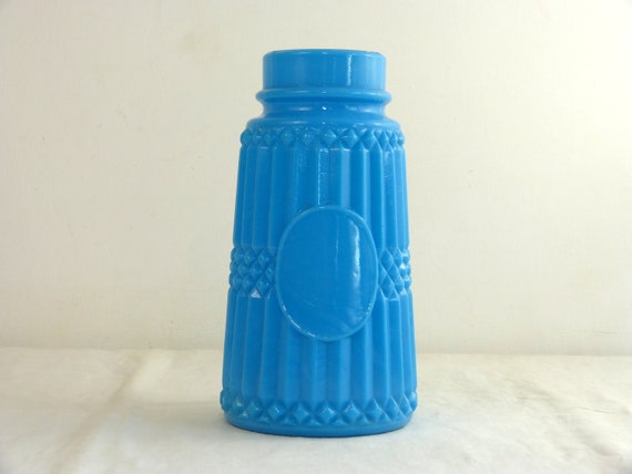 Large Art Deco cyan blue milk glass vase antique shabby | Etsy