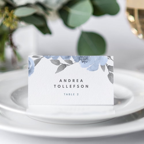 Dusty Blue Editable Wedding Place Cards Template Modern | Etsy