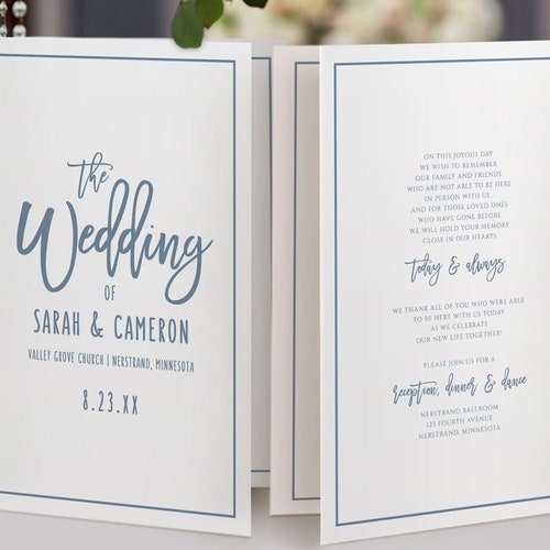 Instant Download Wedding Program Template Folded Booklet - Etsy
