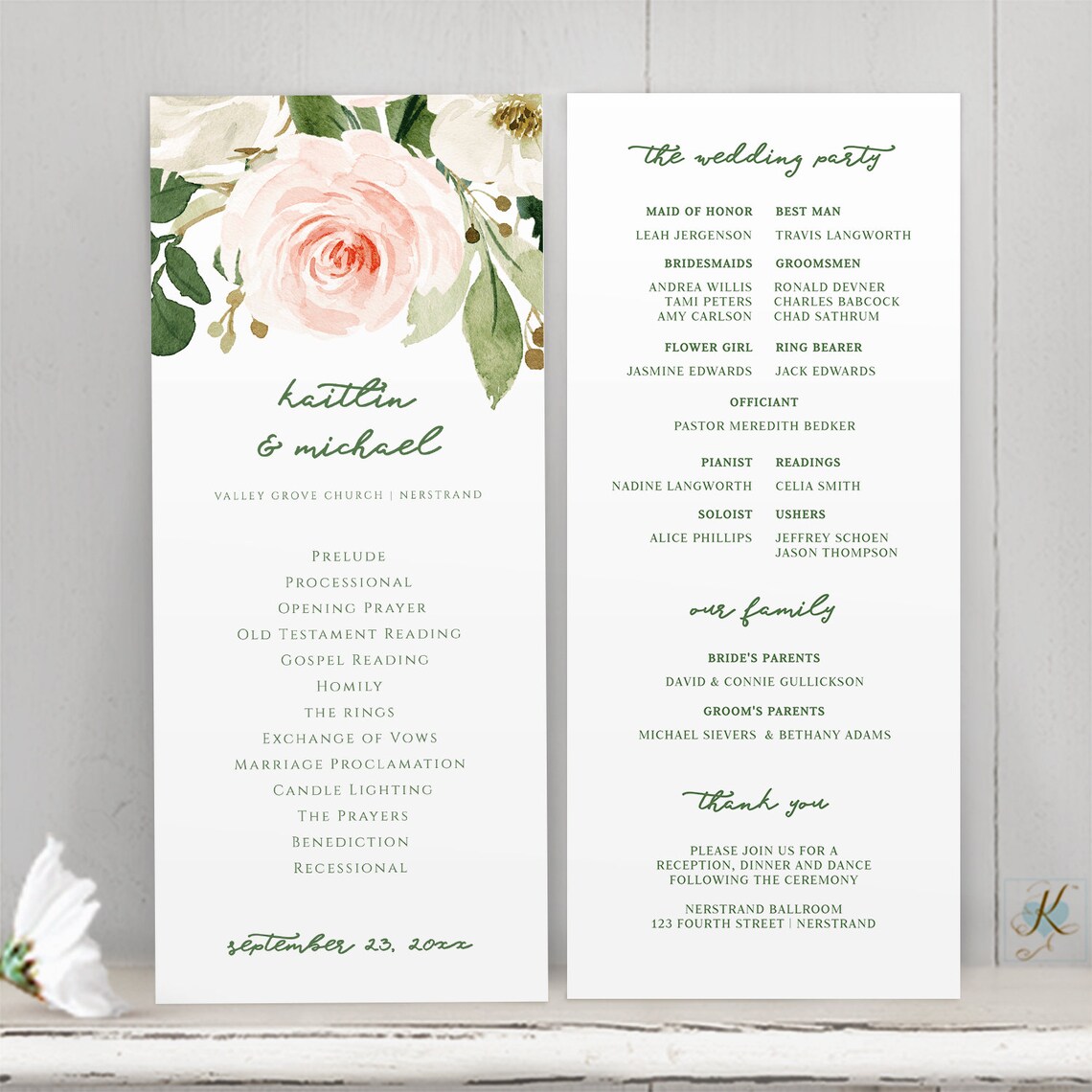 Blush Pink Wedding Program Template Floral & Greenery - Etsy