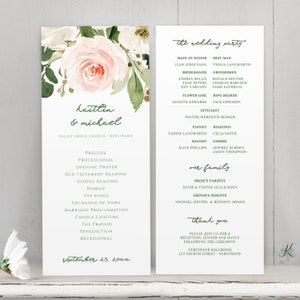 Blush Pink Wedding Program Template Floral & Greenery Printable Wedding ...