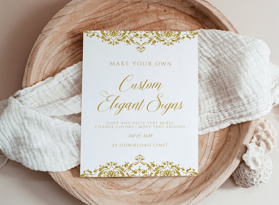 Custom Wedding Signs Elegant Wedding Sign Template Vintage | Etsy