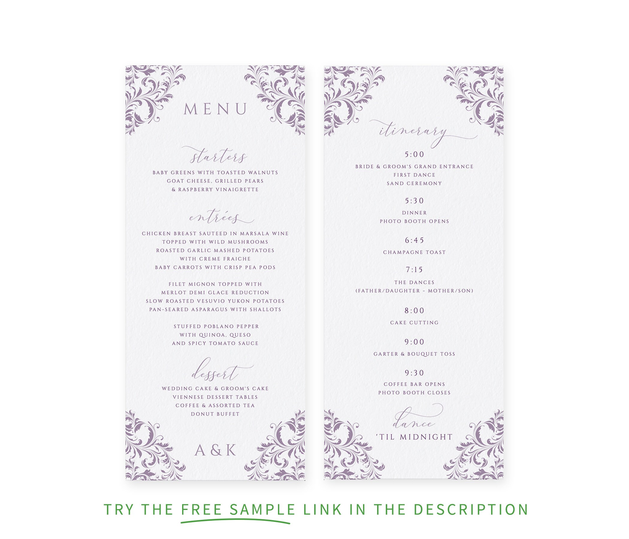 DiY Printable Vintage Frame Wedding Menu Template Menu with | Etsy
