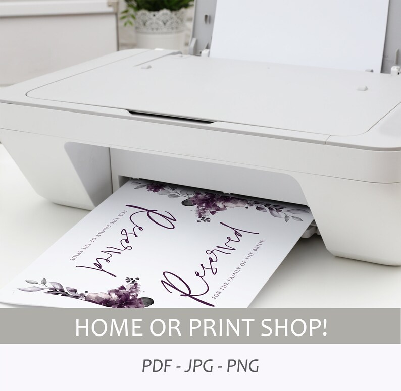 Purple Wedding Reserved Cards Printable Reserved Signs - Etsy