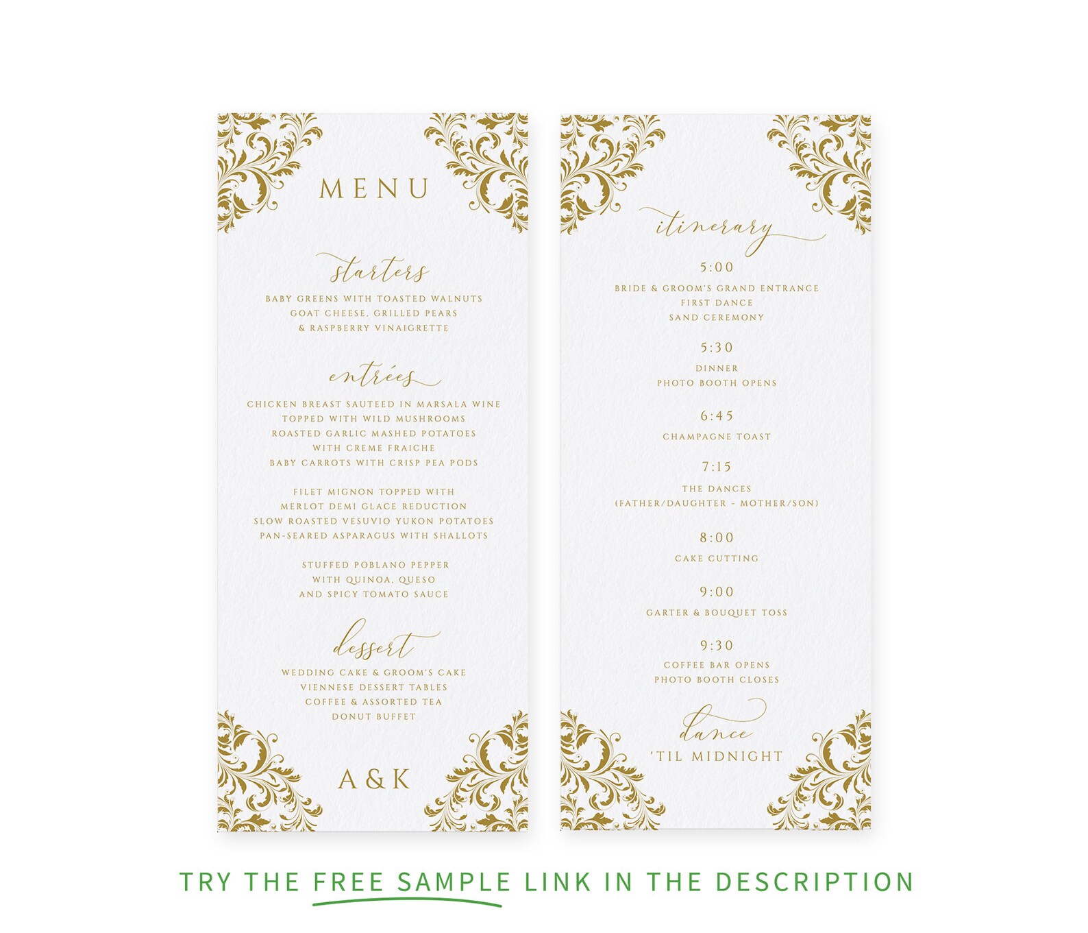Vintage Wedding Menu Template Elegant Wedding Menu With - Etsy Canada