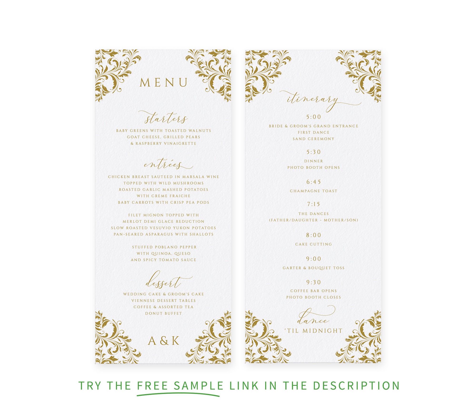 Vintage Wedding Menu Template Elegant Wedding Menu With - Etsy Canada