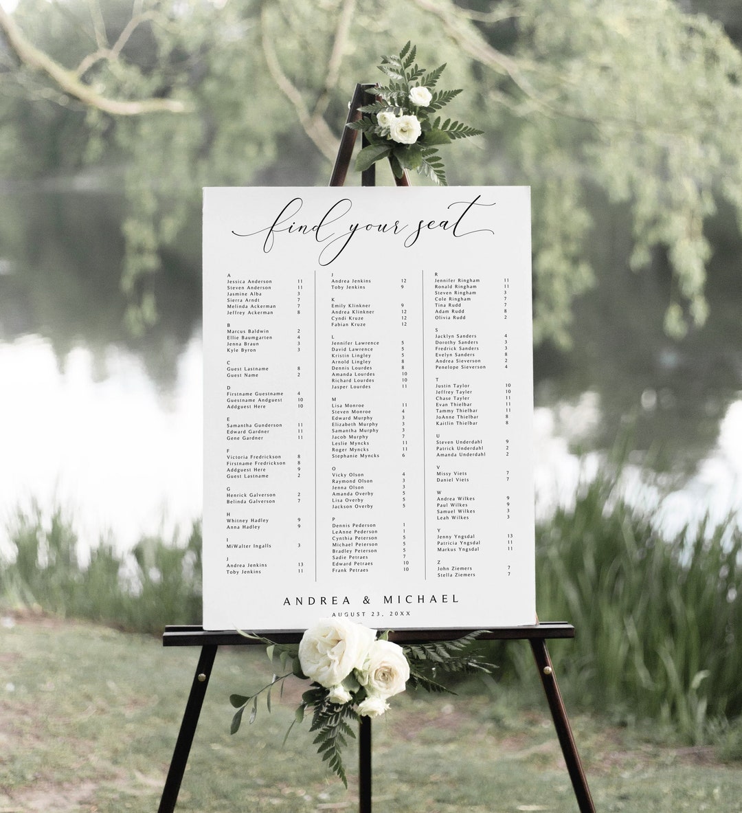 Alphabetical Seating Chart | Wedding Seating Chart | Seating Chart ...