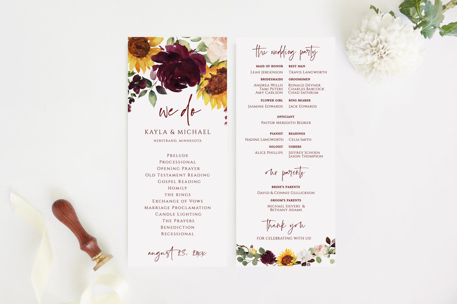 Fall Wedding Programs Wedding Program Template Sunflowers | Etsy
