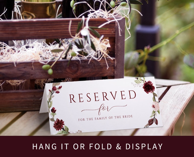 Reserved Cards Sign Template Wedding Signs Burgundy Boho - Etsy