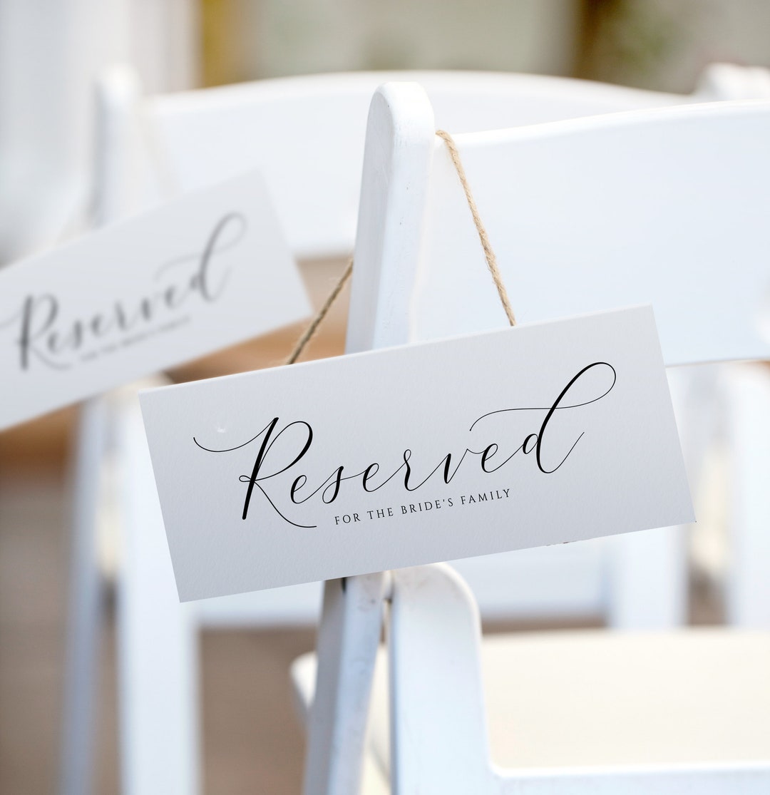 Luxury Wedding Reserved Sign Template: Editable Calligraphy (PDF Print ...