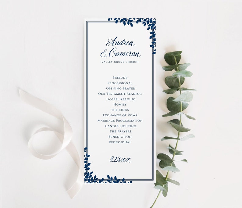 Navy Blue Wedding Programs Printable Wedding Programs Leaf | Etsy