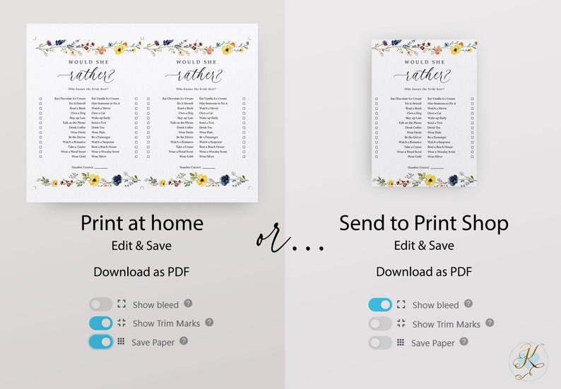 Wildflower Bridal Shower Game: Would She Rather Printable - Etsy