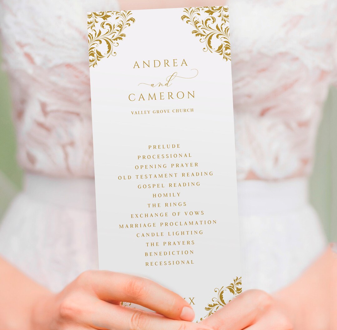 Vintage Gold Wedding Program Template: Elegant Corners (PDF) - Etsy UK