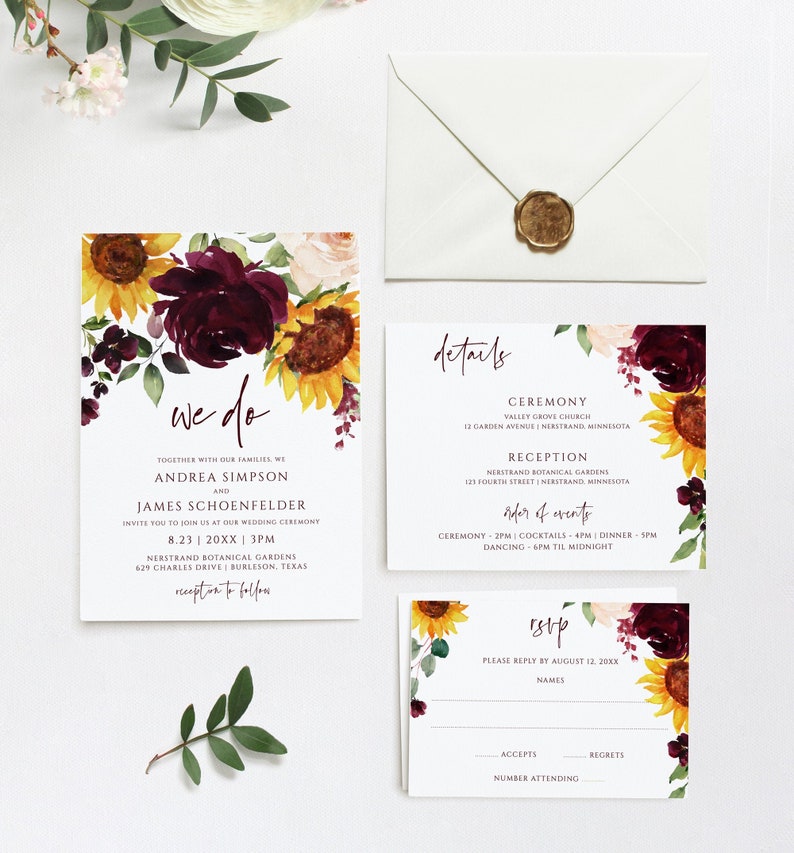 Fall Wedding Invitations Sunflowers & Roses Fall Wedding - Etsy