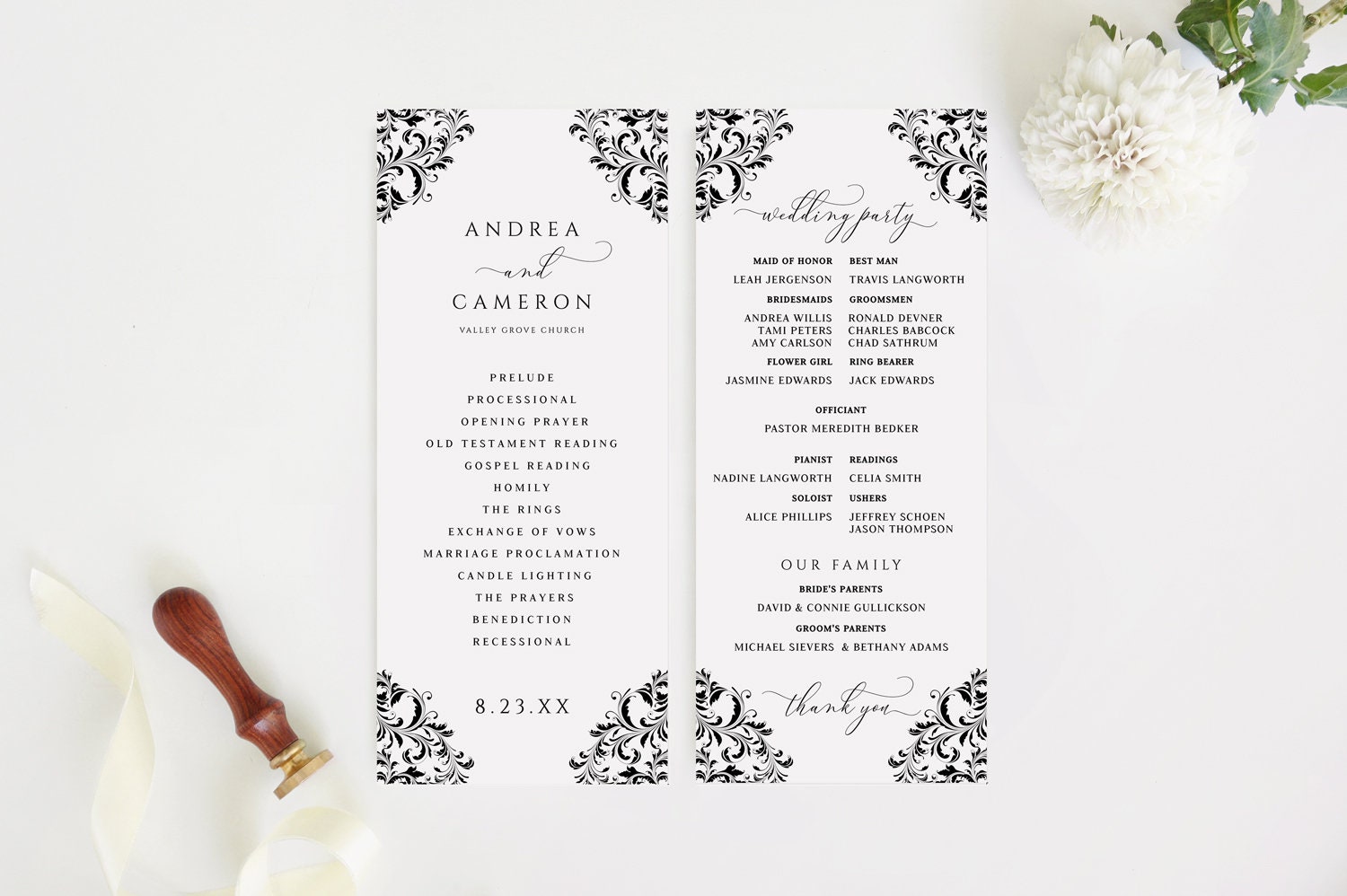 Black & White Wedding Programs Template Elegant Printable | Etsy
