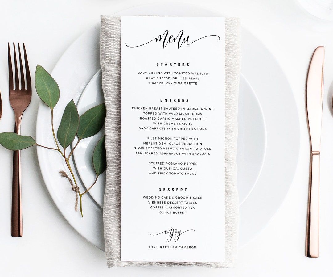 Tall Simple Wedding Menu Template Printable Wedding Menus Flair ...