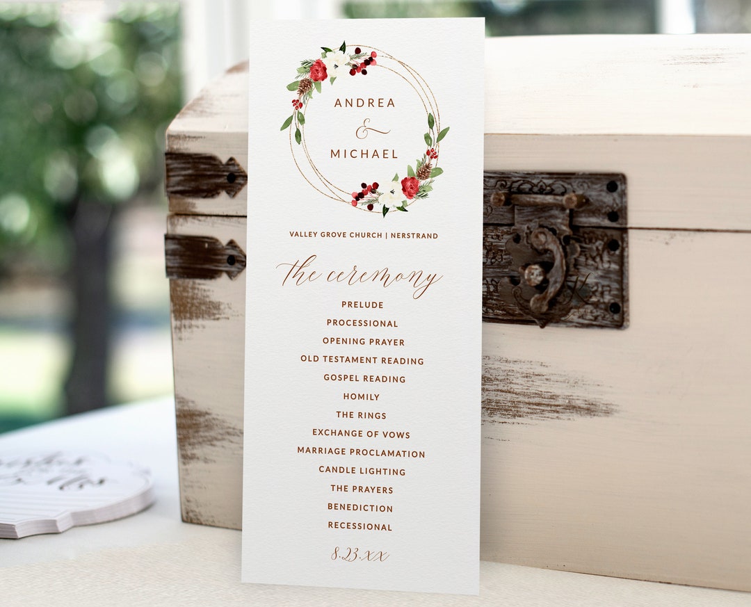Winter Wedding Programs Trendy Geometric Christmas Greenery Printable ...