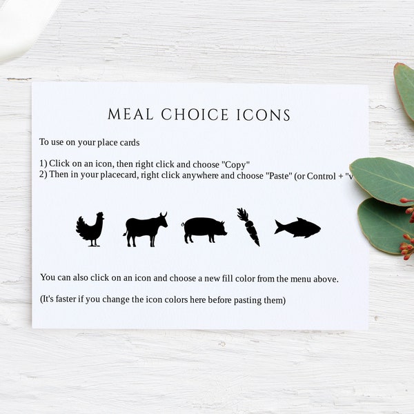 Table Place Cards With Meal Icons - Etsy